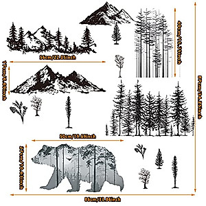 3 Sheets Mountain Forest Bear Wall Decals Stickers Pine Tree Wall Decals Woodland Trees Wall Stickers Deer Forest Decals for Kids Nursery Bedroom Living Room Decor, 11.8 x 35.4 Inches (Bear)