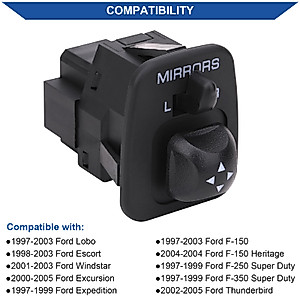 Obaee Mirror Control Switch Button Compatible with Ford F150 F250 F350 Excursion Expedition Escort Thunderbird Windstar Lobo Replaces F65Z17B676AB Front Driver Side Door Power Mirror Control Switch