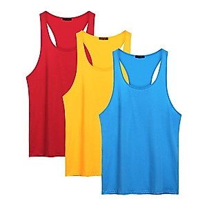 COOFANDY Men's 3 Pack Tank Tops Cotton Performance Sleeveless Casual Classic T Shirts (Blue/Red/Yellow, Large)