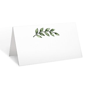 321Done Greenery Place Cards, Made in USA - 3.5x2 Blank for Name Food Table Setting Dinner Party Seating Wedding Reception Buffet Tent Style Rustic Green Leaves - Set of 50
