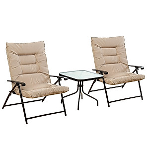 Kozyard Elsa 3 Pieces Outdoor Patio Furniture Padded Folding Bistro Sets for Yard, Patio, or Backyard(Beige)