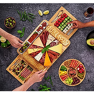 Stedware Cheese Board Set, Charcuterie Board & Knife Set with Cheese Tray, Large Bamboo Platter for Cheese & Meat - Gift for Women, Couples Wedding Anniversary, Housewarming