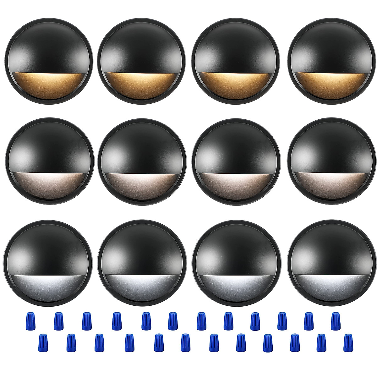 CLOUDY BAY [12 Pack] 3CCT Low Voltage LED Deck Lights Outdoor,2700K/3500K/5000K Selectable,Landscape Step Stair Railing Fence Light Wired,3W,12V-24V AC/DC Deck Lighting Fixtures