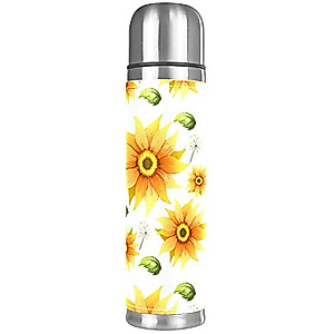 Sunflower and Leaves Vacuum Insulated Water Bottle Stainless Steel Thermos Flask Travel Mug Coffee Cup Double Walled 17 OZ