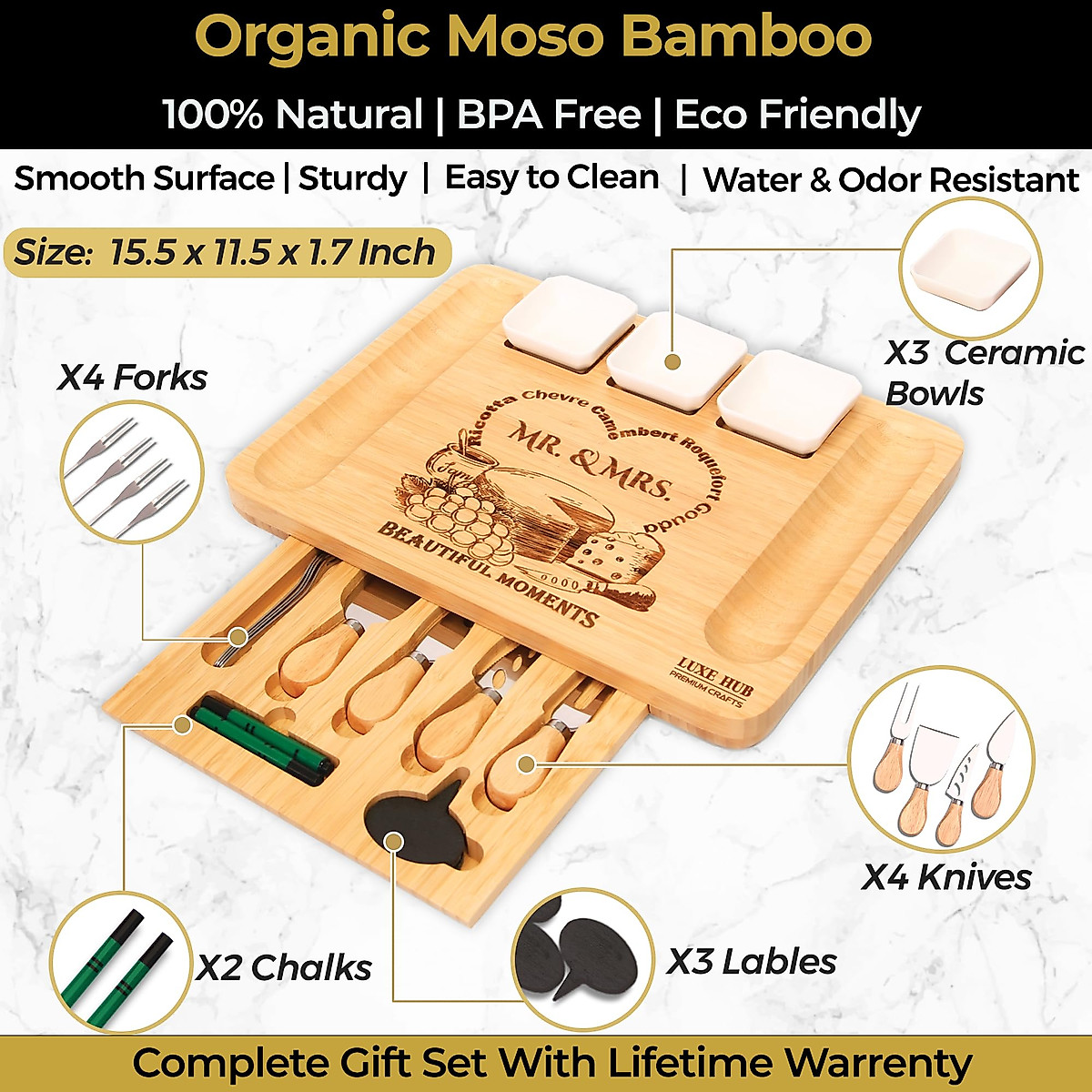 Charcuterie | Cheese Board Gift Set, Unique Wedding Anniversary Engagement Bridal Shower Housewarming Gifts for Couples, Wedding Gifts for Couples 2024, Mr and Mrs Gifts, Wedding Gifts for Newlyweds