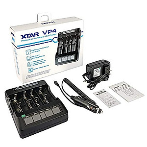 Universal 18650 Battery Charger, XTAR VP4 Smart Charger w/ LCD Display & Car Charger for Rechargeable Batteries Li-ion 18650 26650 26500 22650 18490 17670 17500 17355 and More (Full Set)