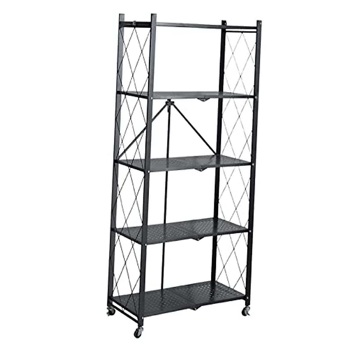 Colcolo Foldable Bookshelf Book Shelves Storage Shelves Rolling Storage Organizer for Home , Five Tier Black