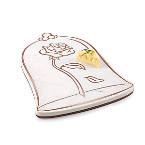 PICNIC TIME Disney Princess Beauty & the Beast Marble Serving Stone, Cheese Board, Charcuterie Board, Serving Tray, (White Marble with Rose Gold Accents)