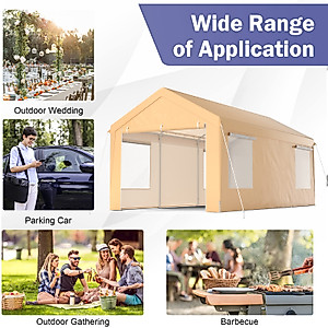 Tangkula 10x20 Ft Heavy Duty Carport, Portable Garage with Removable Sidewalls, Roll-up Door, Ventilated Windows, Metal Car Port for Auto, Truck, Boat, SUV (Yellow)