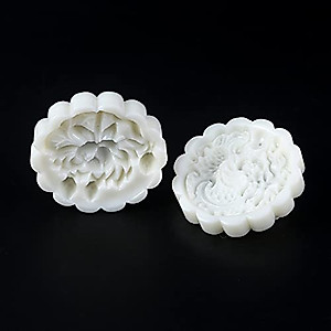 BYNNIX Mooncake Mold, Loong Phoenix Round Moon Cake Molds 50g Hand-Pressure 4 Stamps Chinese Cake