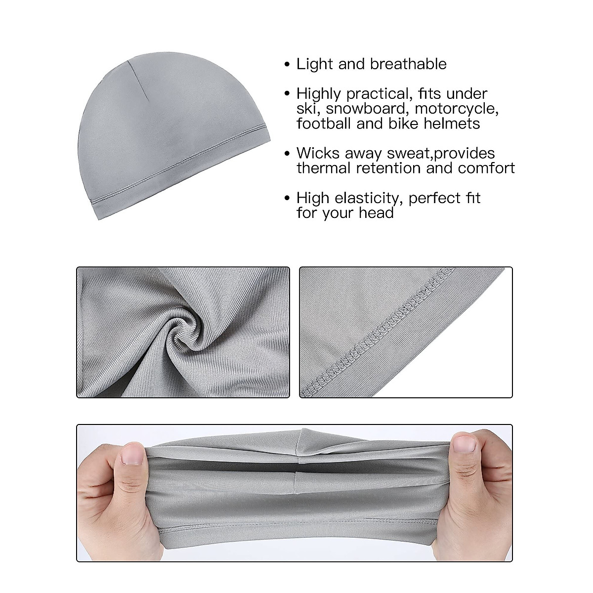 Boao 6 Pieces Skull Caps Helmet Liner Sweat Wicking Cap Running Hats Cycling Skull Caps for Men Women (Cute Colors, Large)