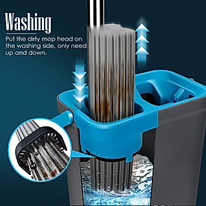 Gadhra PVA Sponge Mop and Bucket Set with 4 Sponge Mop Head Replacement, Ultra Absorbent Sponge, Wet and Dry Separation, Professional Sponge Mops for Floor Cleaning