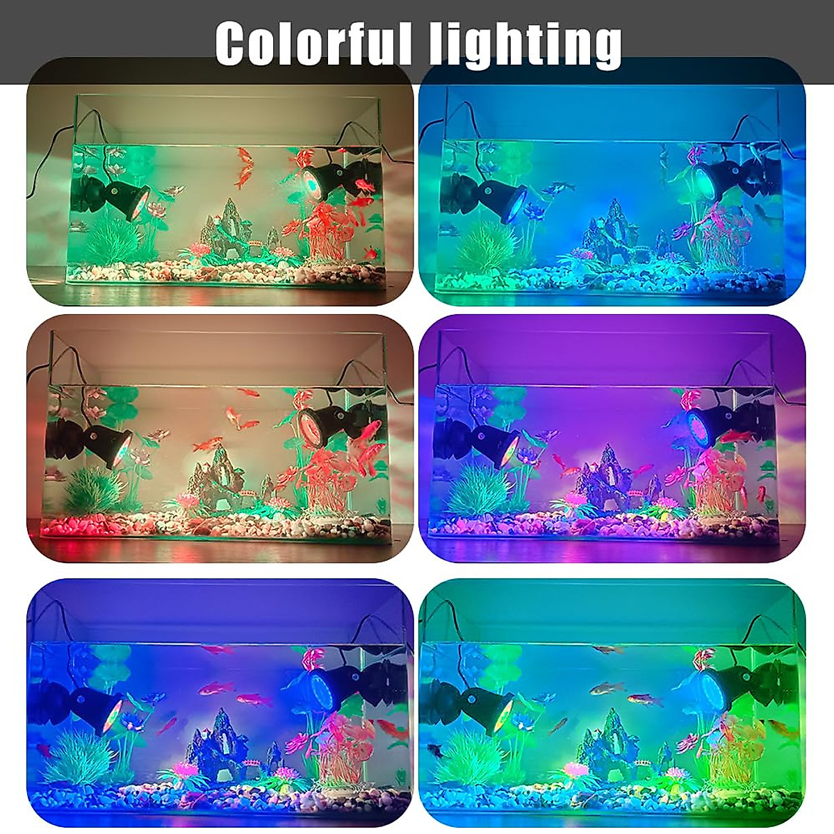 SOAMOEU Set of 4 RGB Color Changing Spotlights, Pond Lights LED Underwater Fountain Lights, IP68 Waterproof Diving Lights, Brightness, Color Changing Speed ​​Adjustable, Base with Suction Cup