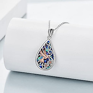 POPLYKE Sterling Silver Hummingbird Necklace Teardrop Necklace Abalone Jewelry Hummingbird Gifts for Women Birthday