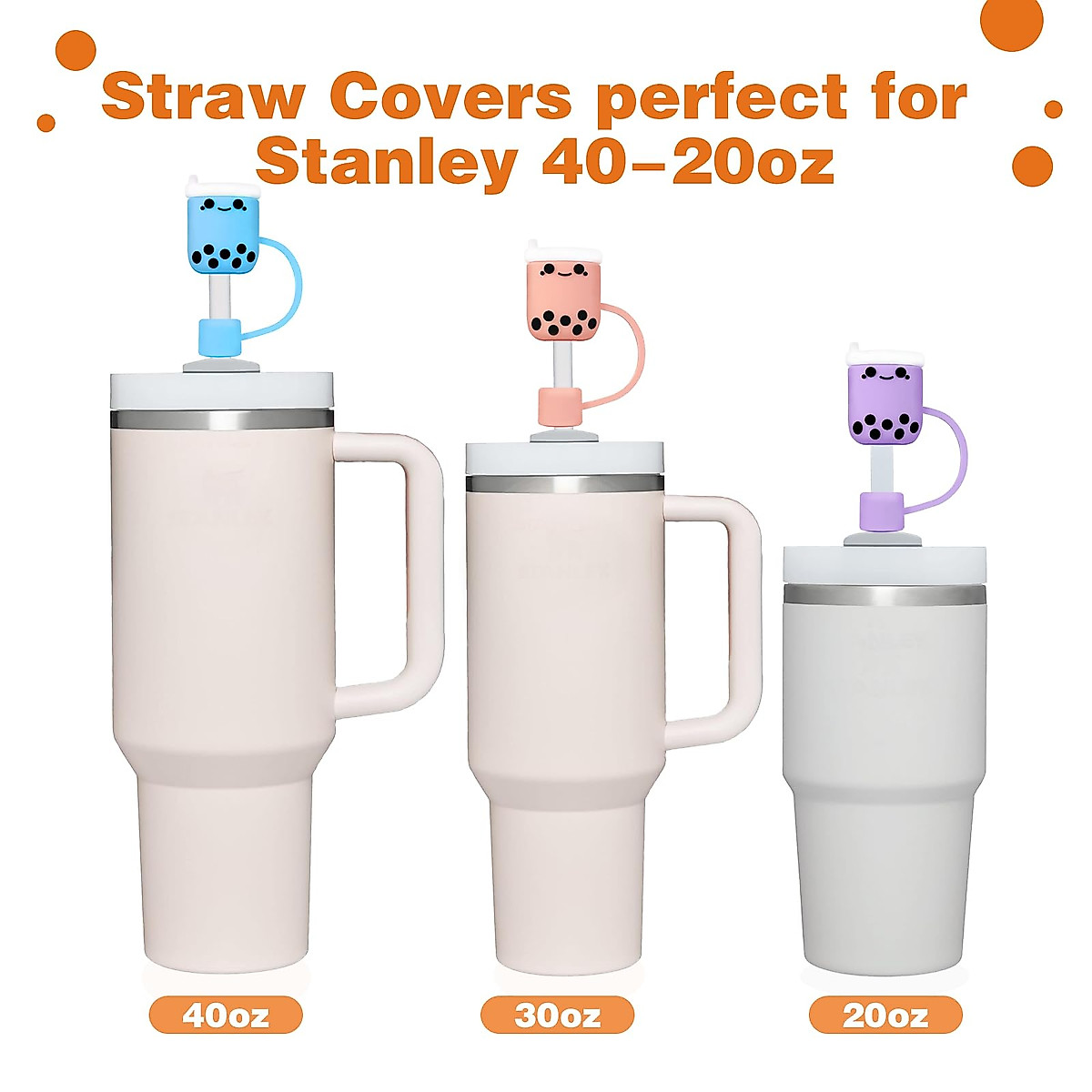 8PCS Straw Cover Cap for Stanely Cup, 0.4Inches Cute Bubble Tea Drinking Straw Cover, Silicone Dust-Proof Straw Protector Topper Stanley Accessories