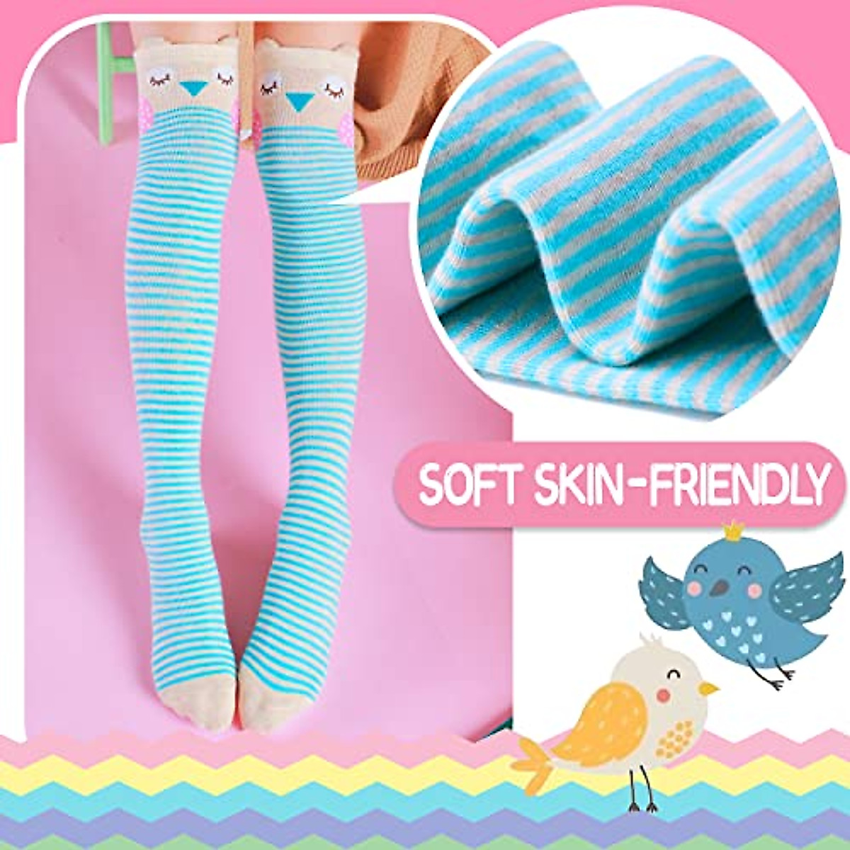ANTSANG Kids Girls Knee High Socks Long Boot Crazy Silly Fun Gift Cute Tall Animal Socks for Child 6 Pairs Stocking Stuffers Gifts for 10 Year Old Girls Gifts Ideas (Animal A(6 Pairs))