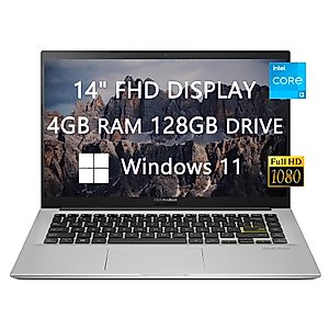 ASUS - Vivobook Laptop, 14" FHD Display, Intel 10th Gen i3-1005g1 Processor, X413JA- 211.VBWB, 4GB RAM, 128GB SSD, Windows 11 Home, Fast Charge, Webcam, Bluetooth, Wi-Fi, White, LIONEYE Bundle