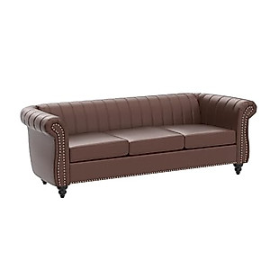 ONCIN Chesterfield Sofa for Living Room, 3 Seater Sofa Couch Faux Leather Fabric Home Seating Couch Sofa for Home Furniture (Dark Brown)