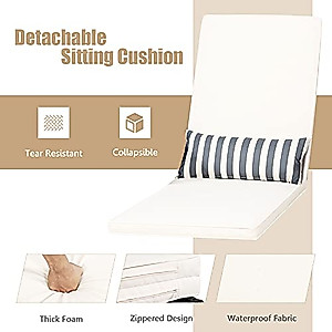 HAPPYGRILL Outdoor PE Rattan Lounge Chair Recliner Patio Chaise Lounger with Extra Waist Pillow, Reclining Chair with 6 Adjustable Gears for Outdoor Beach Pool Backyard