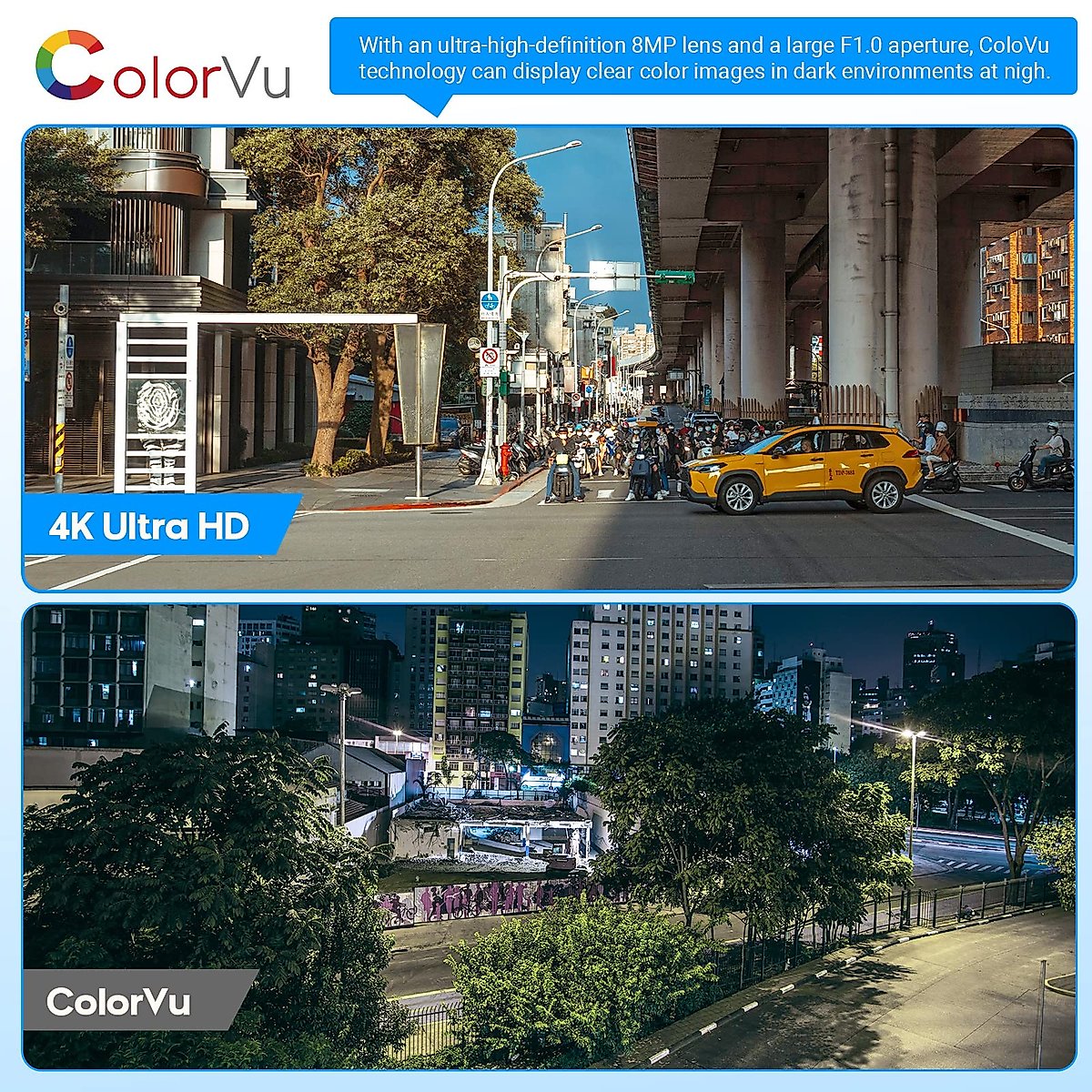 UltraHD 8MP Full Color POE IP Camera Compatible for Hikvision, Human&Vehicle Detection, 24/7 Full Time Color Night Vision,2.8mm Fixed Lens,Built-in Microphone,WDR,IP67 Outdoor