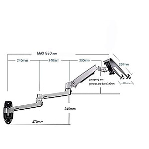 XSJ8013WT Wall Mount Laptop Holder Ultra Long Arm Aluminum Mechanical Spring Full Motion Laptop Mount Arm Monitor Holder Lapdesk (Silver)