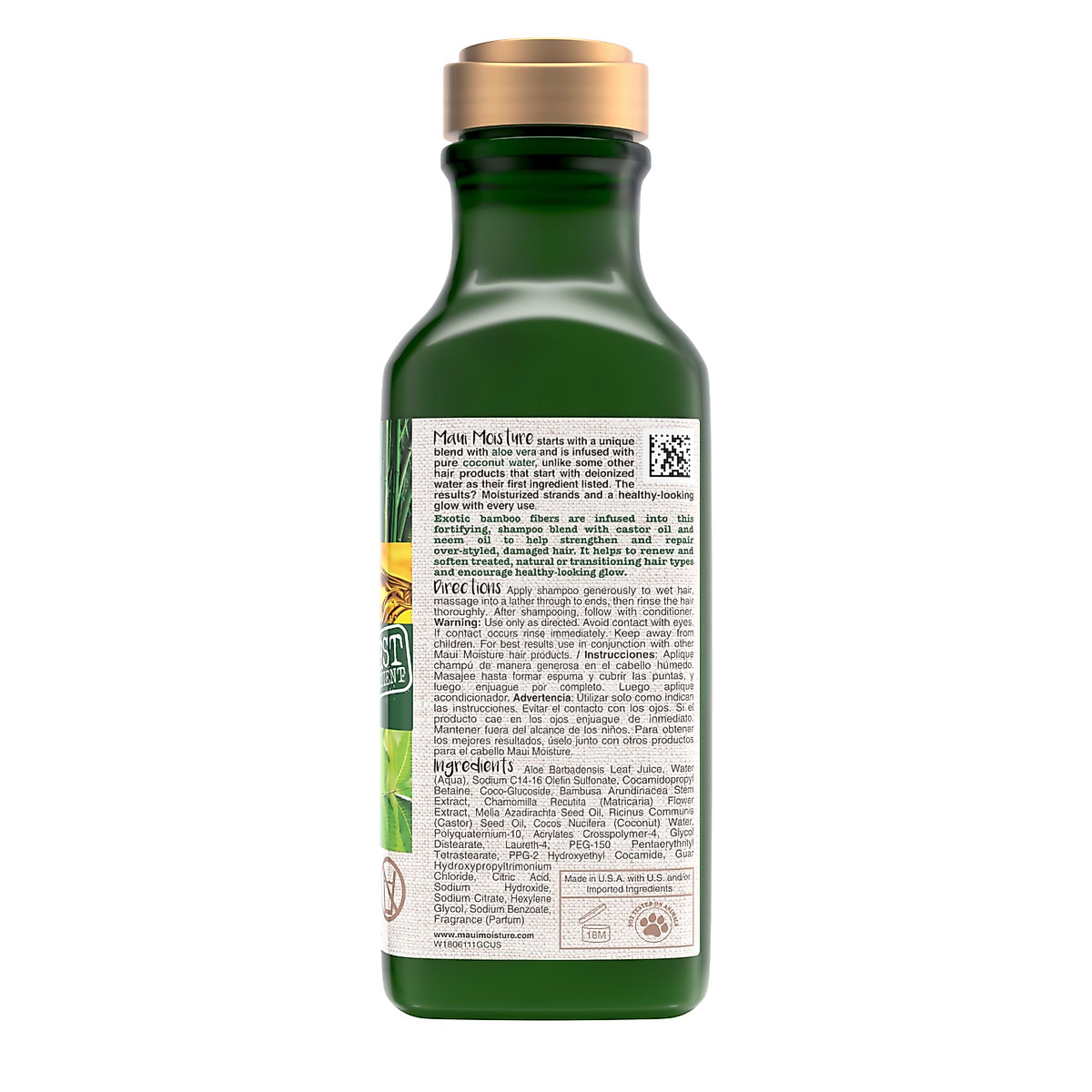 Maui Moisture Thicken & Restore + Bamboo Fibers Strengthening Shampoo to Soften Transitioning or Natural Hair & Renew Brittle Hair, Vegan, Silicone & Paraben-Free, 13 fl oz