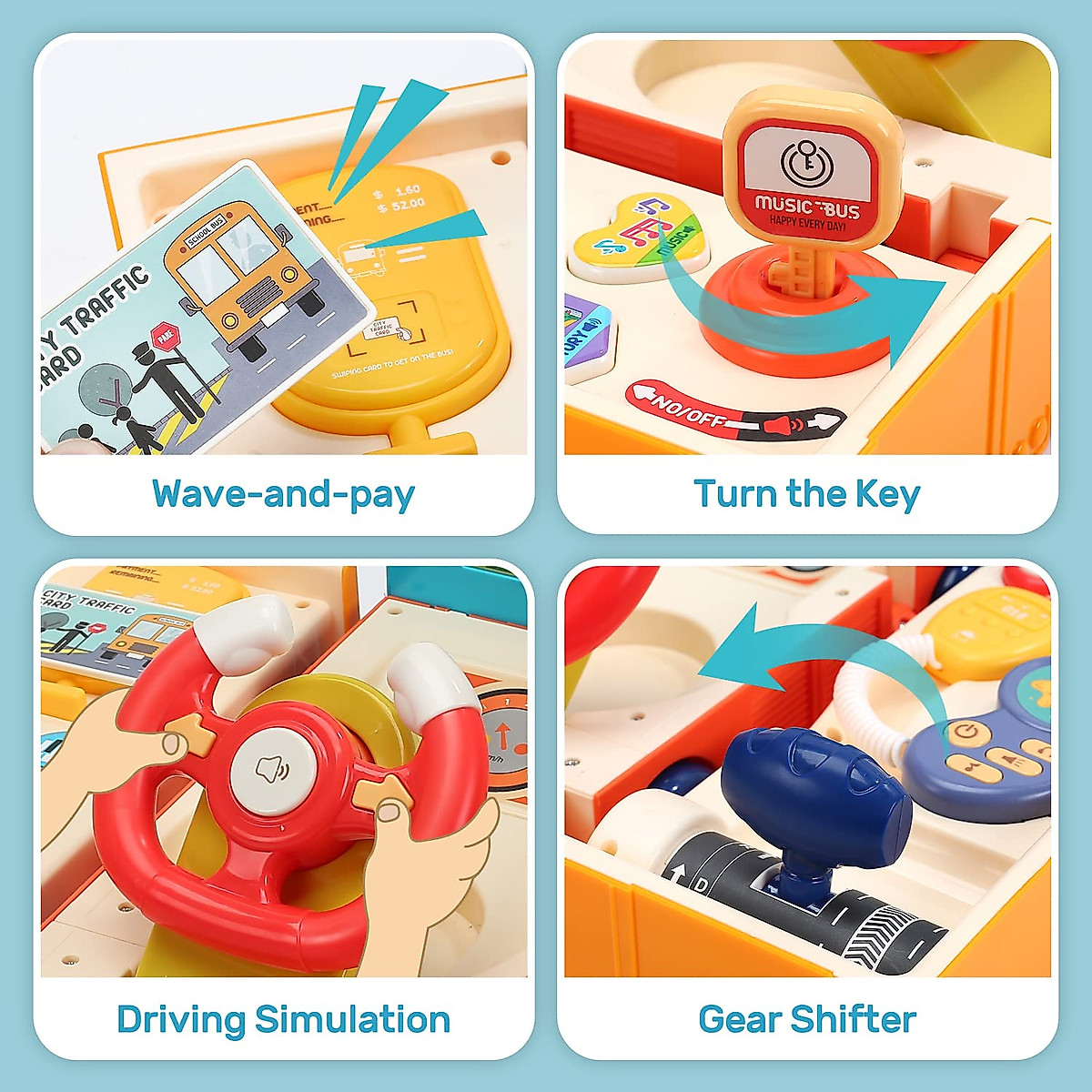 HOLYFUN Bus Car Toy for Toddler, Kids Play Bus with Steering Wheel Toy, Sound and Light, Music School Bus Toy, Educational Bus Driving Toy Gift for Boys & Girls