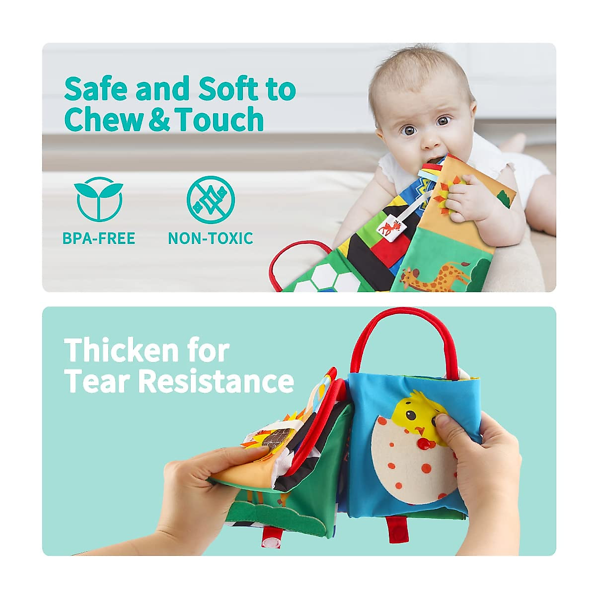 Joyfia Baby Toys 0-6 Months, High Contrast Baby Books 3-6 Months, Infant Folding Crinkle Touch Feel Cloth Book 6-18 Months, Sensory Tummy Time Toys Car Seat Stroller Toys Newborn Boy Girl Gift