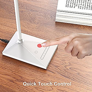 MONGERY LED Desk Lamp, Eye-Caring Table Lamps with USB Charging Port,7 Brightness Levels & 5 Color Modes,Touch Control and Memory Function,7W Flexible Gooseneck Reading Lamp for Home Office, White