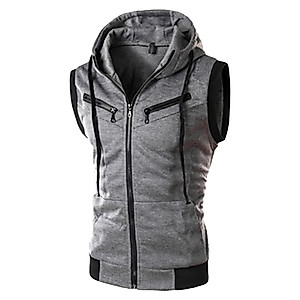 Maiyifu-GJ Men's Slim Fit Zip Up Vest Workout Sleeveless Zipper Hooded Sweatshirt Casual Lightweight Gym Tank Top Hoodies (Dark Grey,Large)