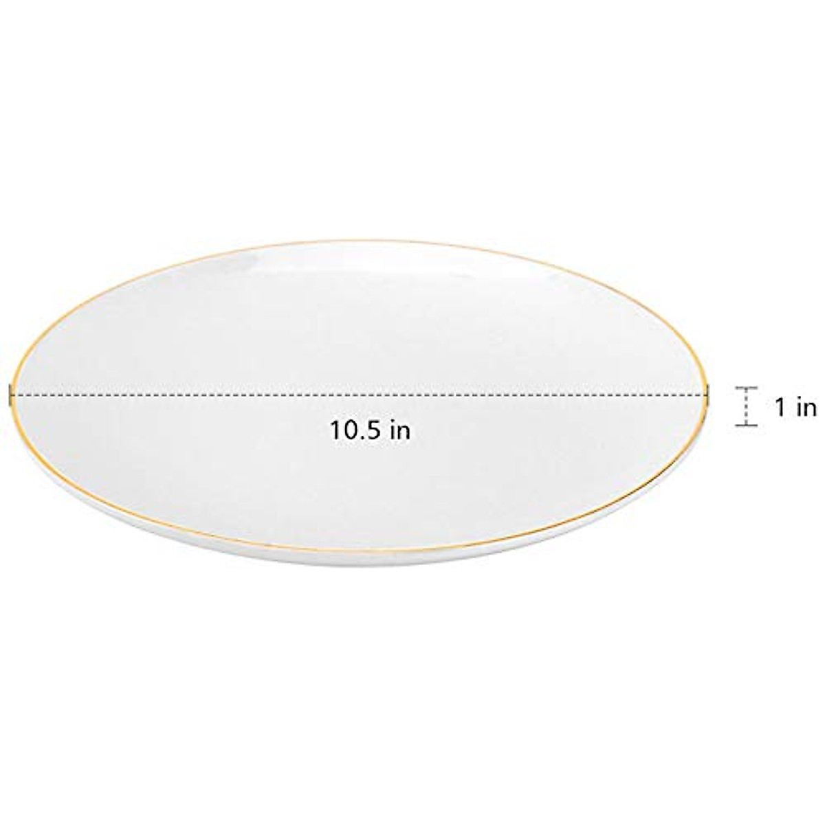 Gsain 10.5” Porcelain Dinner Plates with Golden Rim, Stackable Off-White Ceramic Round Serving Plate for Salad, Dessert, Steak, Pasta (Set of 6)