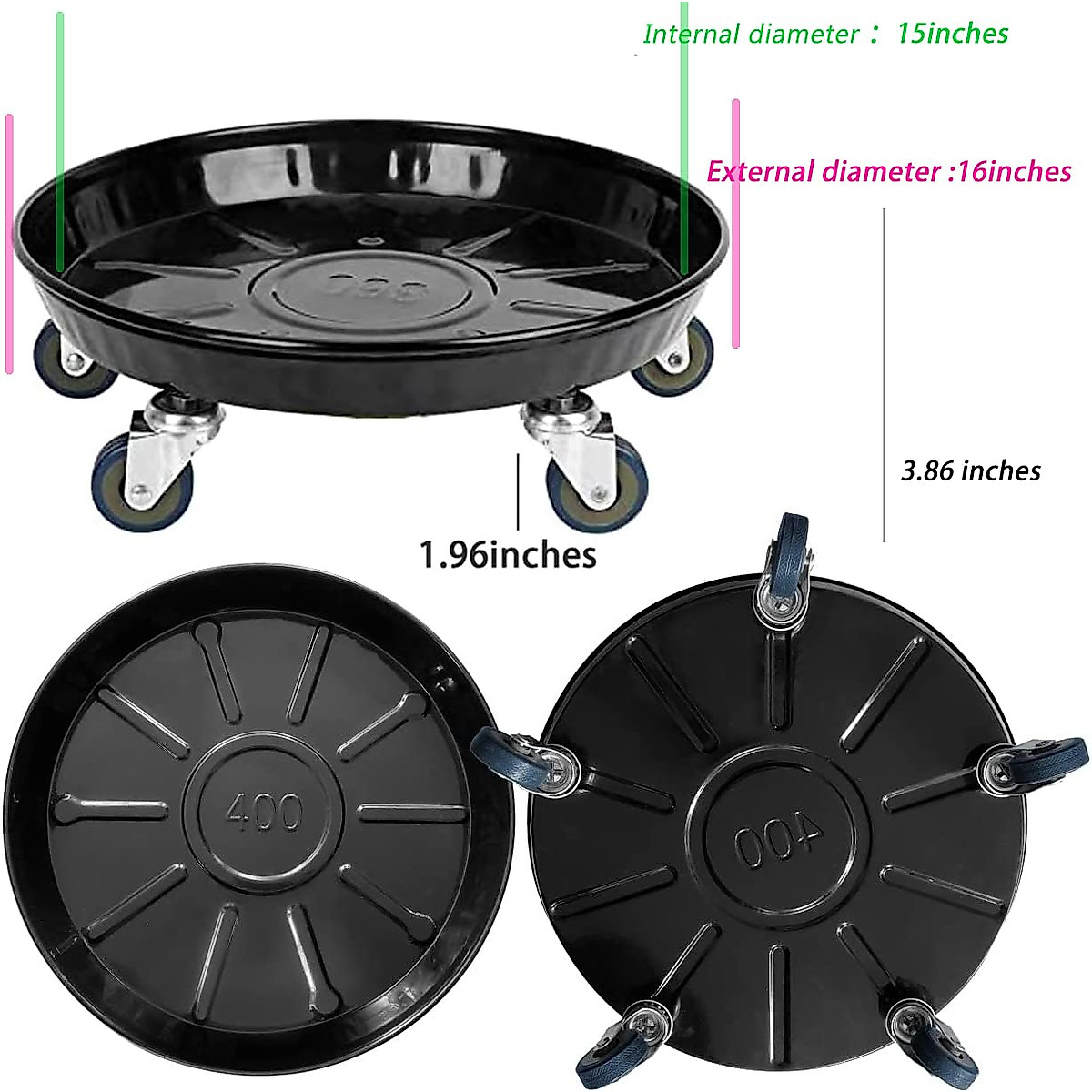 Plant Caddy with Wheels 16 Inches Metal Heavy Duty 2 Pcs - Rolling Plant Stand with Wheels Planter Caddies Round Flower Pot Mover Plant Dolly Holder Planter Trolley Casters