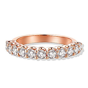 HAFEEZ CENTER 3mm Rose Gold Plated Silver Moissanite Half Eternity Wedding Band Wedding Rings for Women (5.5)