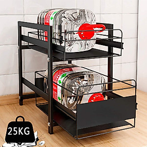 LEAYAN Under Sink Storage 2 Tier Pull Out Cabinets Organizer Shelf,Under Sink Organizer,Sliding Storage Drawer Under Sink for Countertop,Under Sink,Desktop, White 40x26x40cm Under Sink Rack Shelf