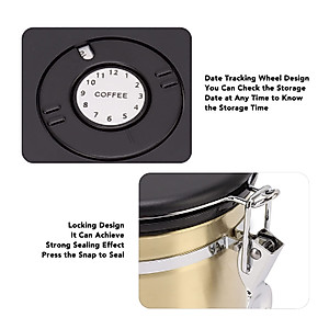 Airtight Coffee Canister, Stainless Steel Canister Coffee Storage Container with Airtight Lid Date Tracker and Measuring Spoon Coffee Grounds and Beans Container Coffee Jar for Beans Ground Tea(1.5L)