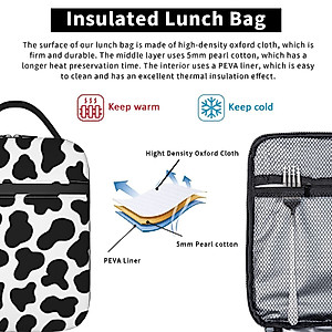Insulated Lunch Box for Men and Women, Portable and Reusable Lunch Bag for Office Work and Picnic, Cow Print