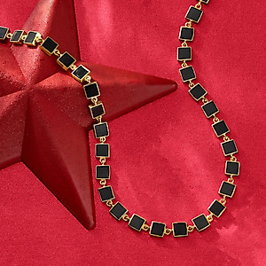 Ross-Simons Black Onyx Station Necklace in 18kt Yellow Gold Over Sterling Silver. 18 inches