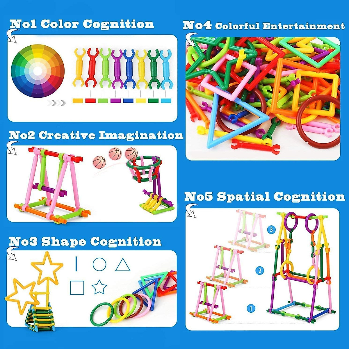 JUANYUE 500 PCS Building Toy Building Blocks Bars Different Shape Educational Construction Engineering Set 3D Puzzle, Interlocking Creative Connecting Kit, Building Construction Toys A Great STEM Toy