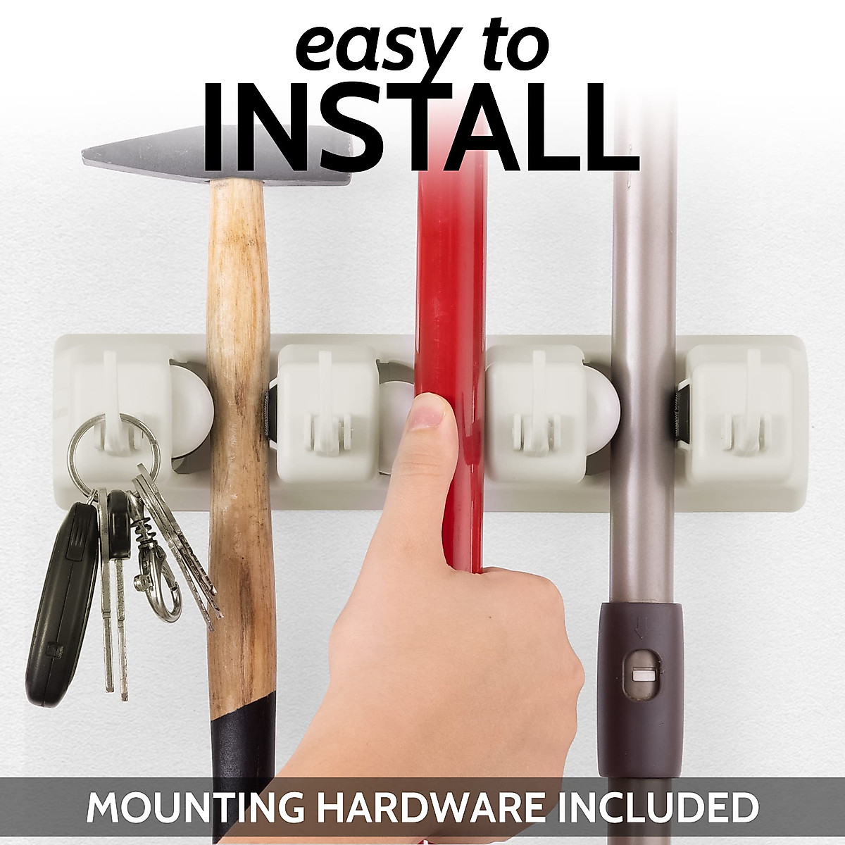 Zulay Home Mop and Broom Organizer Wall Mount - Easy to Install Mop and Broom Holder Wall Mount for Storing Cleaning Supplies - Organizer Utility Racks Mop Holder and Broom Hanger (3 Slots, White)