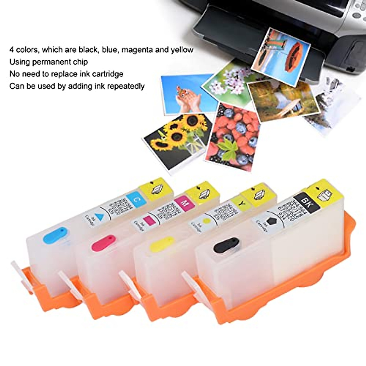 Fafeicy 4PCS Ink Cartridge,Permanent Chip Replacement Refill Ink Cartridge PP for Office (HP 904)