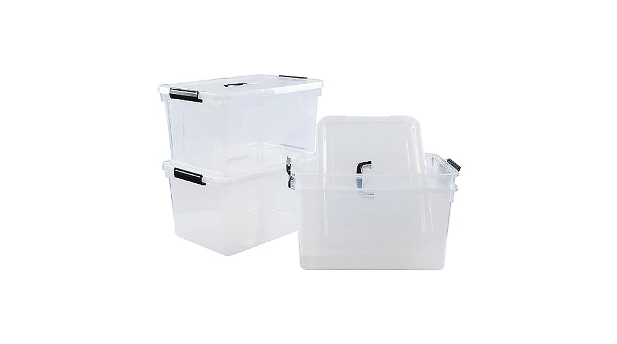 Quickquick 18 Quart Plastic Storage Boxes with Latch & Handle
