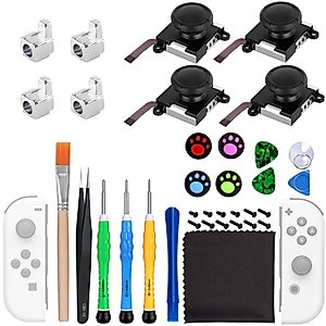 Vanjunn Joycon Repair Tool Kit for Nintendo Switch OLED and Switch 2017, Replacement Thumb Joystick with Latches and Screwdrivers Kit,4 Analog 3D Thumb Sticks and Thumbstick Caps
