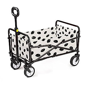 Collapsible Wagon Cart Hipster Polka dot Black and White Abstract with Scribble Circles Hand Foldable Utility Wagon Large Capacity Garden Cart with Push Bar for Beach Camp Outdoor Shopping