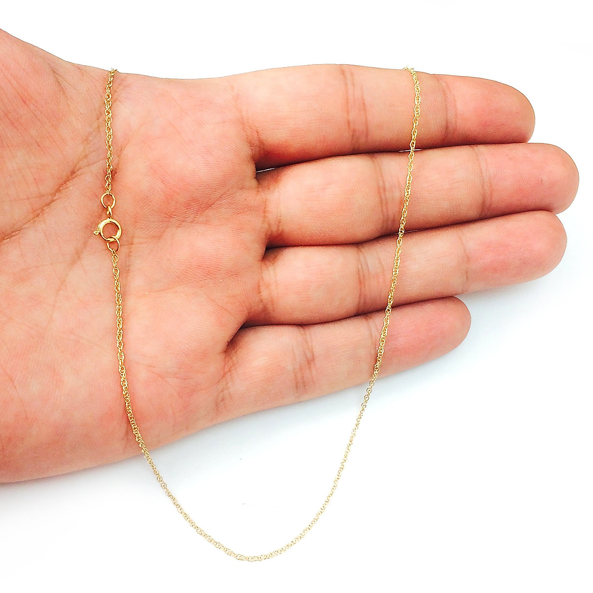 Jewelry Affairs 14k Yellow Real Gold Rope Chain Necklace, 0.9mm, 20"