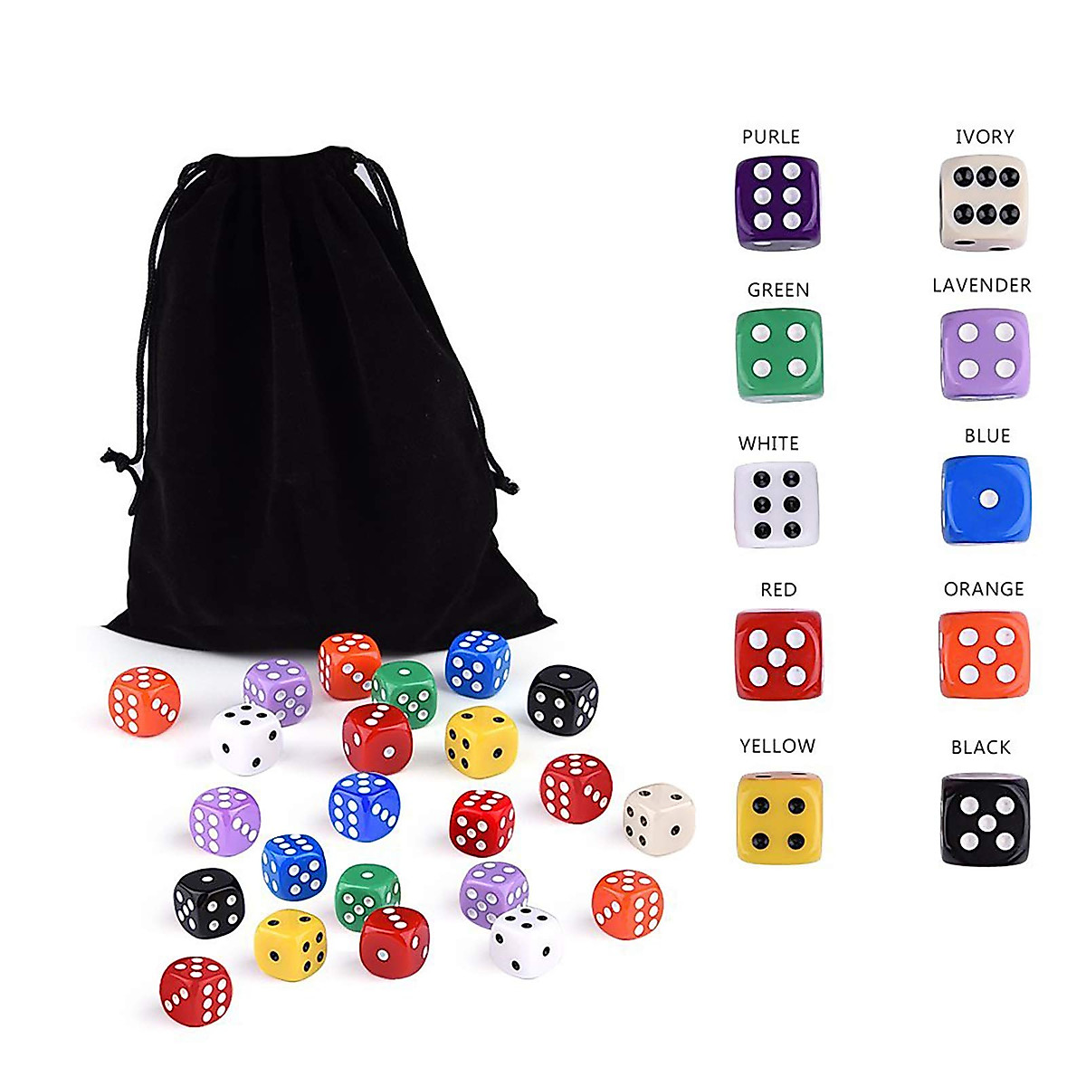 AUSTOR 100 Pieces Dice 6 Sided Game Dice Set, 10 x 10 16mm Acrylic Dice with Velvet Pouch for Tenzi, Farkle, Yahtzee, Bunco or Teaching Math