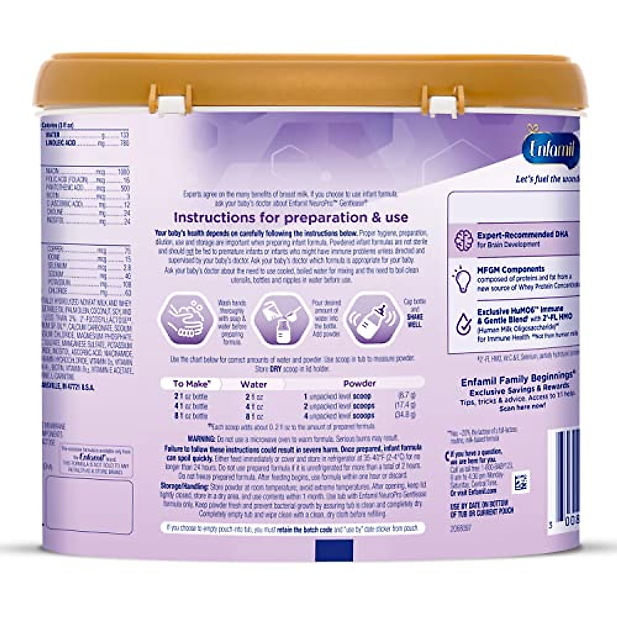 Enfamil NeuroPro Gentlease Baby Formula, Infant Formula Nutrition, Brain and Immune Support with DHA, Proven to Reduce Fussiness, Crying, Gas and Spit-up in 24 Hours, Reusable Tub, 19.5 Oz, White
