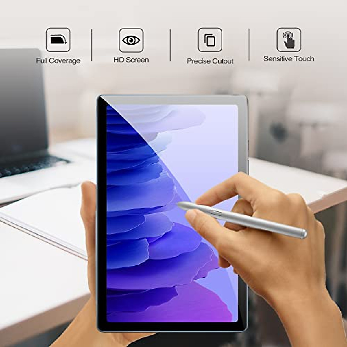 ProCase Smart Case for Galaxy Tab A7 10.4" 2022 2020(SM-T500/T503/T505/T507/T509) with Tempered Glass Screen Protector, Slim Stand Hard Shell Protective Smart Cover for Galaxy Tab A7 10.4 Inch -Black