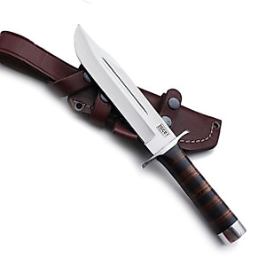 GCS Handmade Stacked Leather Handle D2 Tool Steel Tactical Hunting Knife with leather sheath Full tang blade designed for Hunting & EDC GCS 501