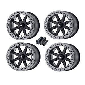 Powersports Bundle Full Set Of MSA M31 Lok2 Beadlock 15x7 4/137 +0MM Wheels, Black