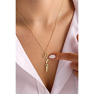 Dreamdecor Custom Birth Flower Name Necklace 18K Gold Plated Floral Name Necklace Personalized Bridesmaid Proposal Gifts for Women